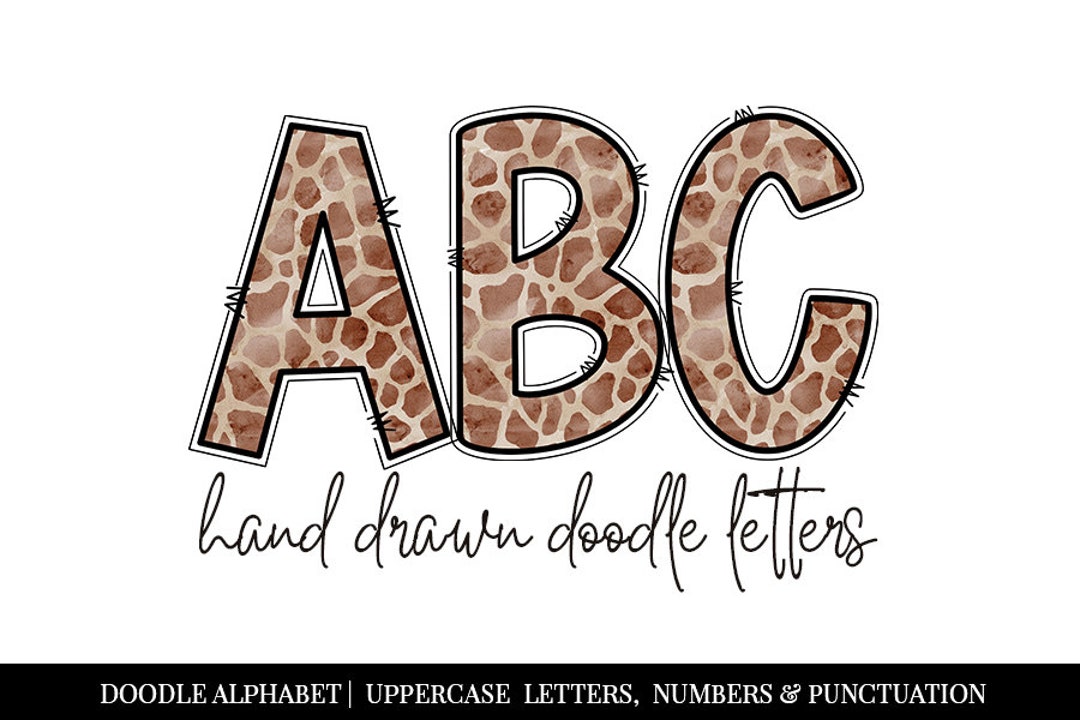 Watercolor Giraffe Doodle Alphabet Clipart, Hand Drawn ABC Letters ...