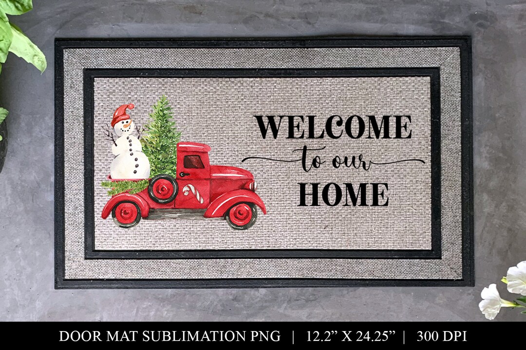 Front Door Mat Sublimation Design, Snowman Welcome Mat PNG, Rustic ...