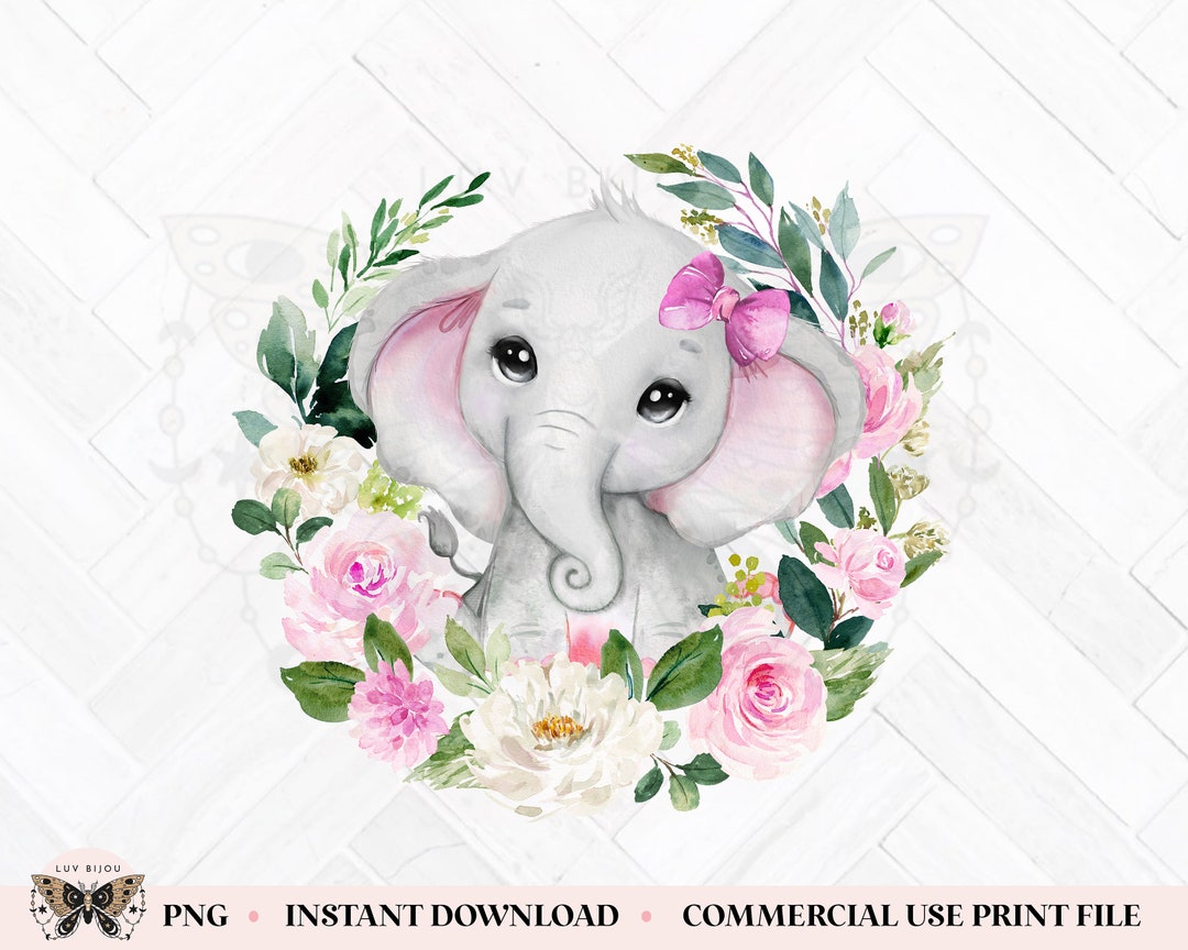 Pink Baby Elephant PNG, Cute Watercolor Elephant Sublimation Design ...