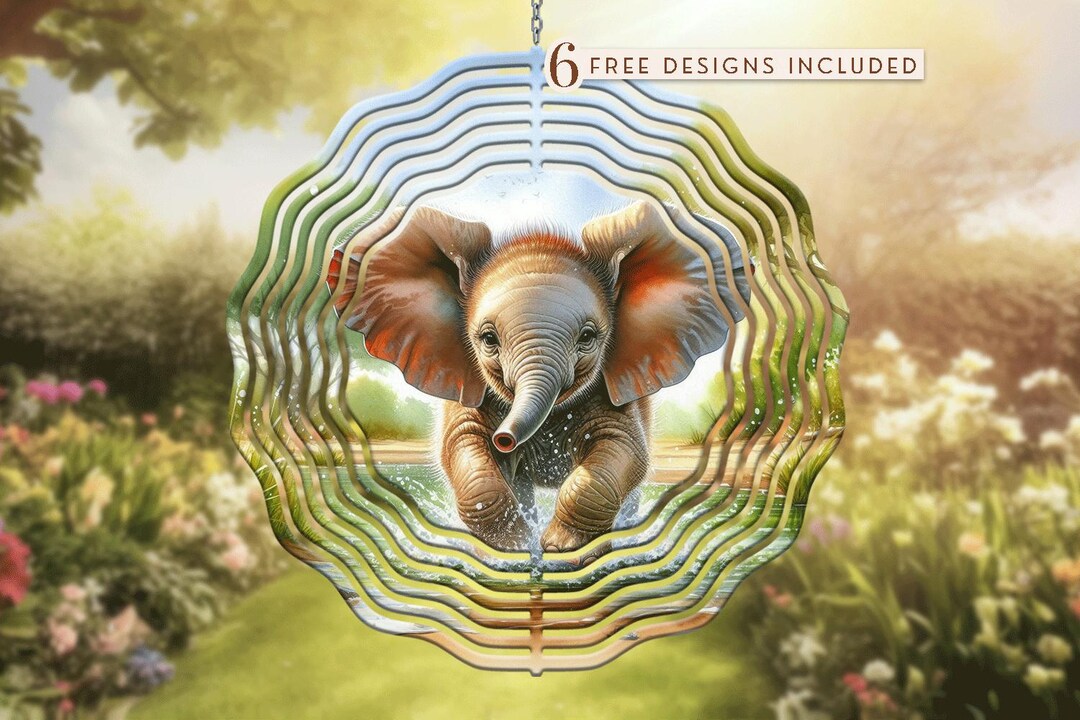 Elephant Wind Spinner PNG, Cute Animal Art, Garden Decor (digital ...