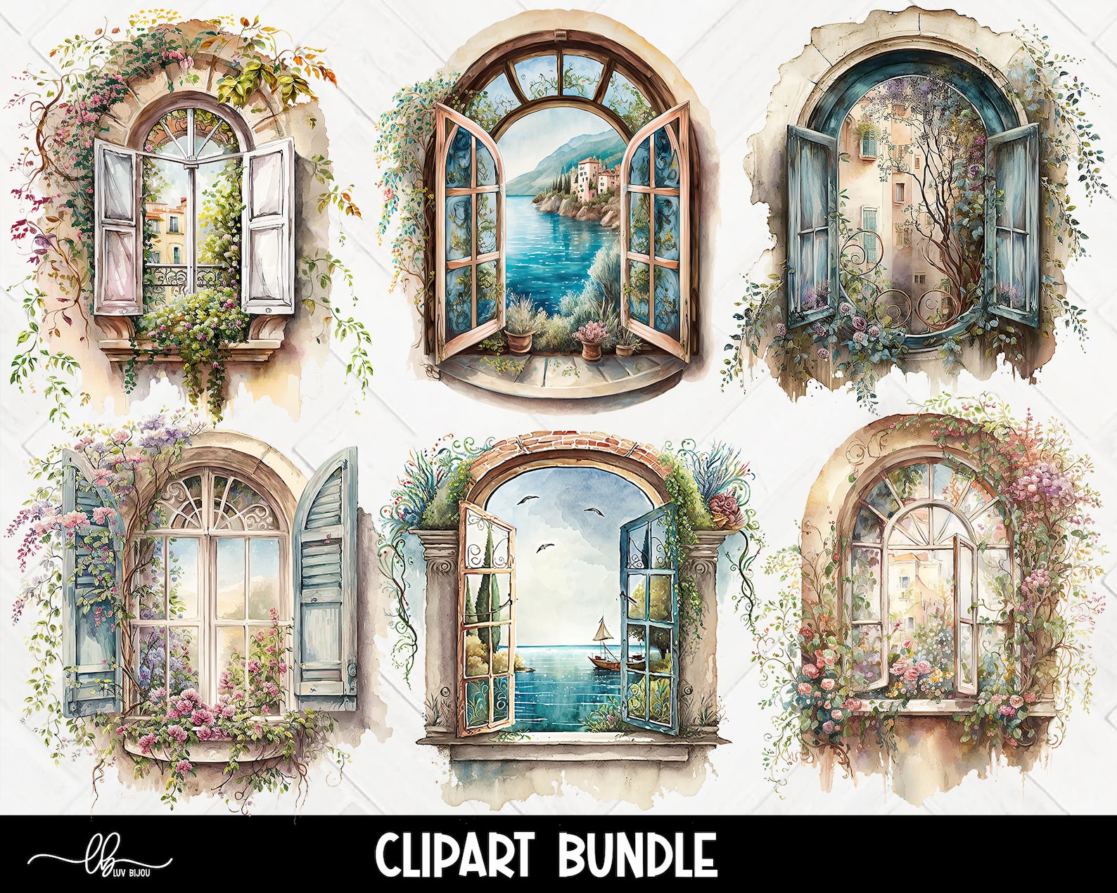 Floral Window Illustrations Windows With A View Watercolor - Etsy