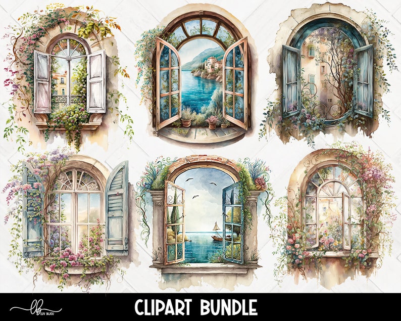 Floral Window Illustrations Windows With A View Watercolor - Etsy