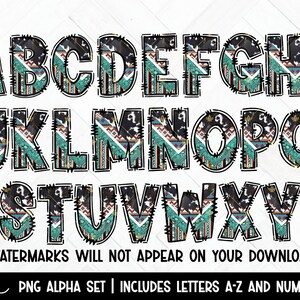 Western Alphabet, Cow Print Doodle Alphabet Clipart, Sublimation Design ...