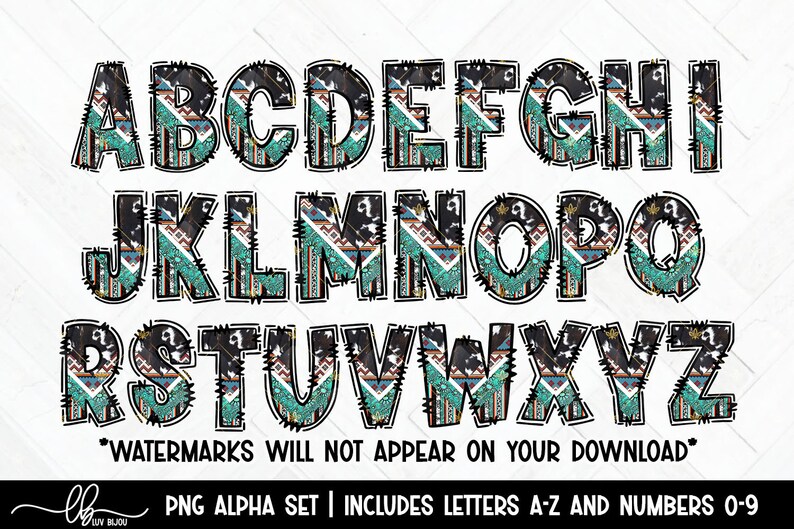 Western Alphabet Cow Print Doodle Alphabet Clipart - Etsy