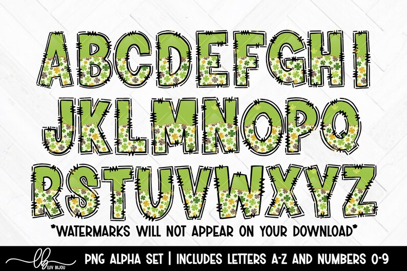 Clover Alphabet Clip Art St Patrick's Letters & Numbers - Etsy