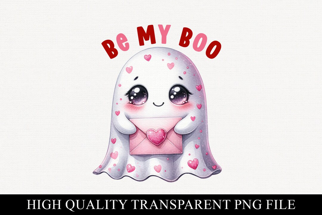 Be My Boo Ghost Sublimation PNG Cute Valentine Specter With Love Letter ...