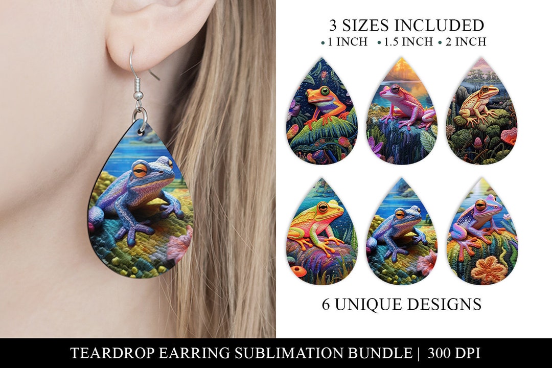 Frog Tear Drop Earring Bundle - Faux Embroidery Sublimation Designs ...