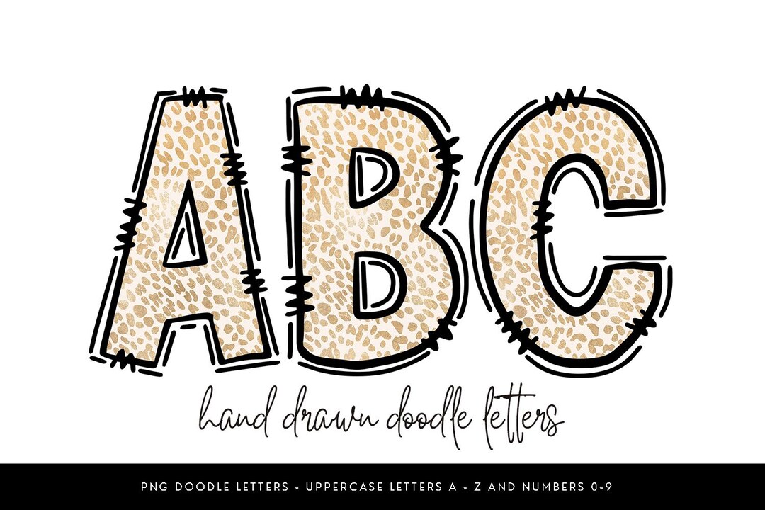 Cheetah Doodle Alphabet PNG, Shimmer Leopard Letters, Hand Drawn Font ...