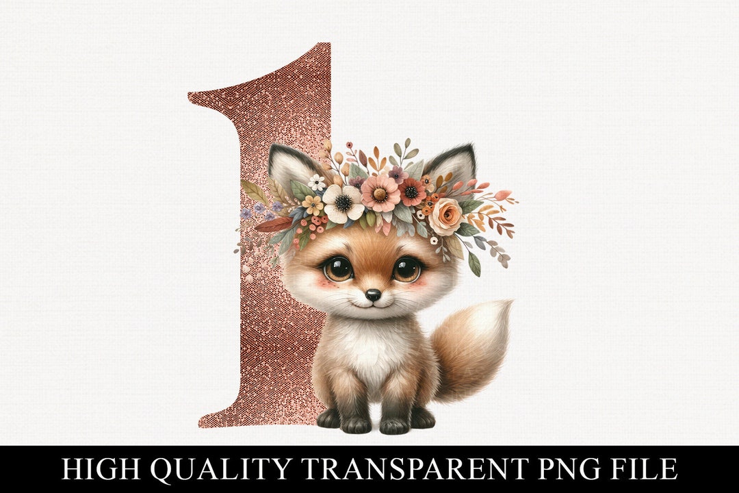 Woodland Fox First Birthday PNG: Boho Floral Crown Clipart (digital ...