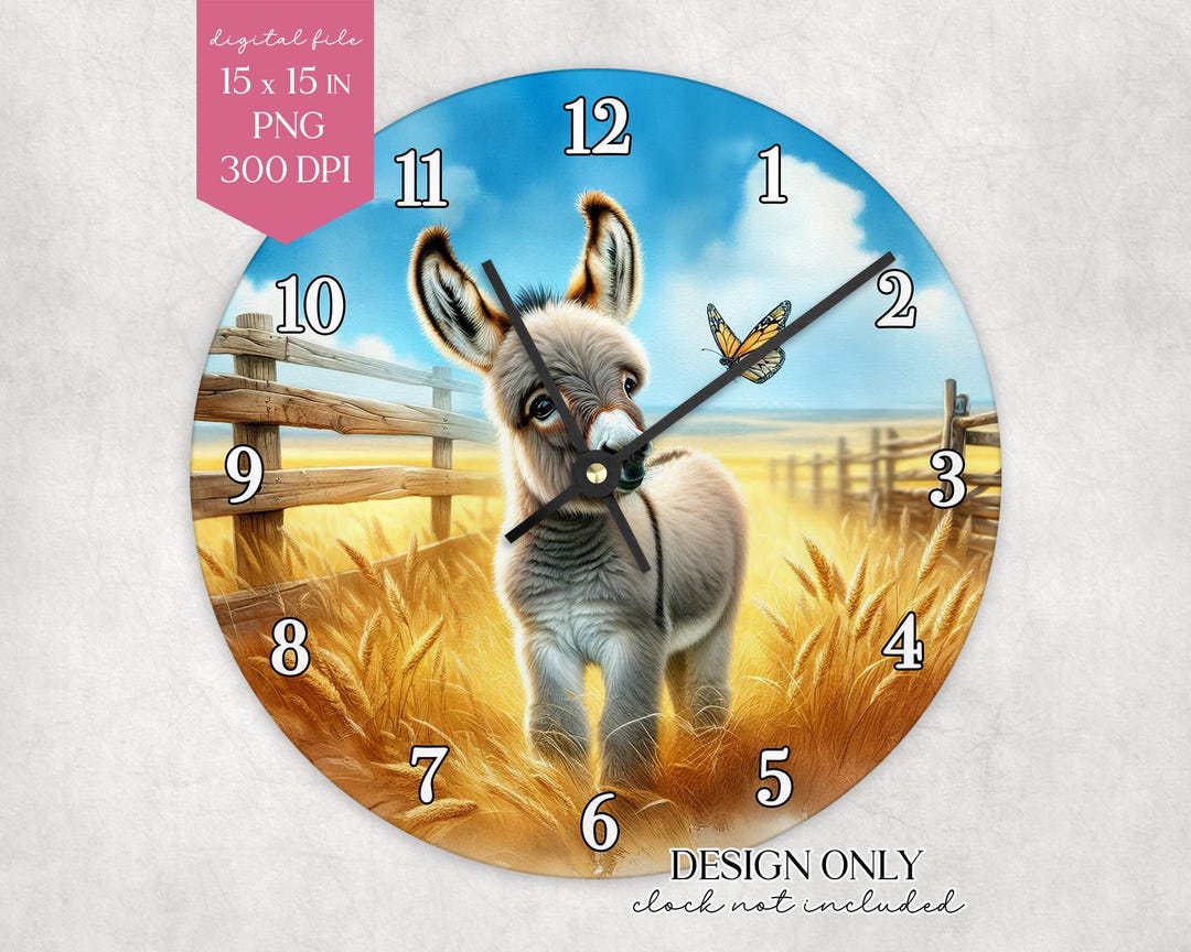 Donkey Clock Face PNG Cute Farm Animal Wall Clock Design for ...