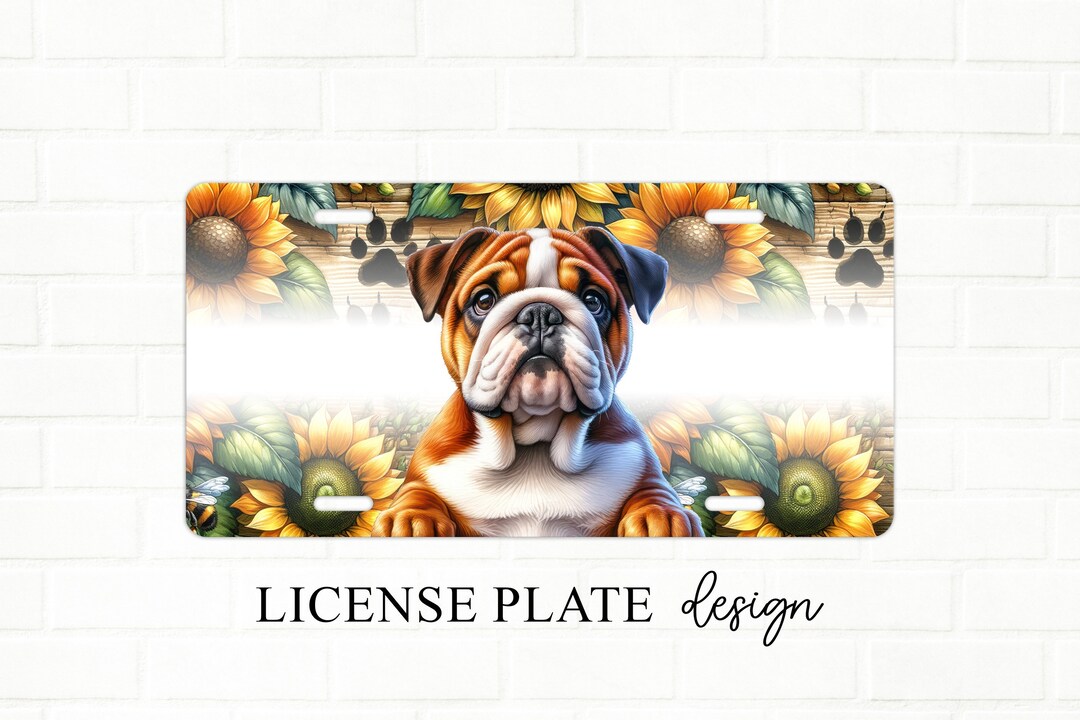 English Bulldog Sunflower License Plate PNG - Pet Lover Gift (digital ...