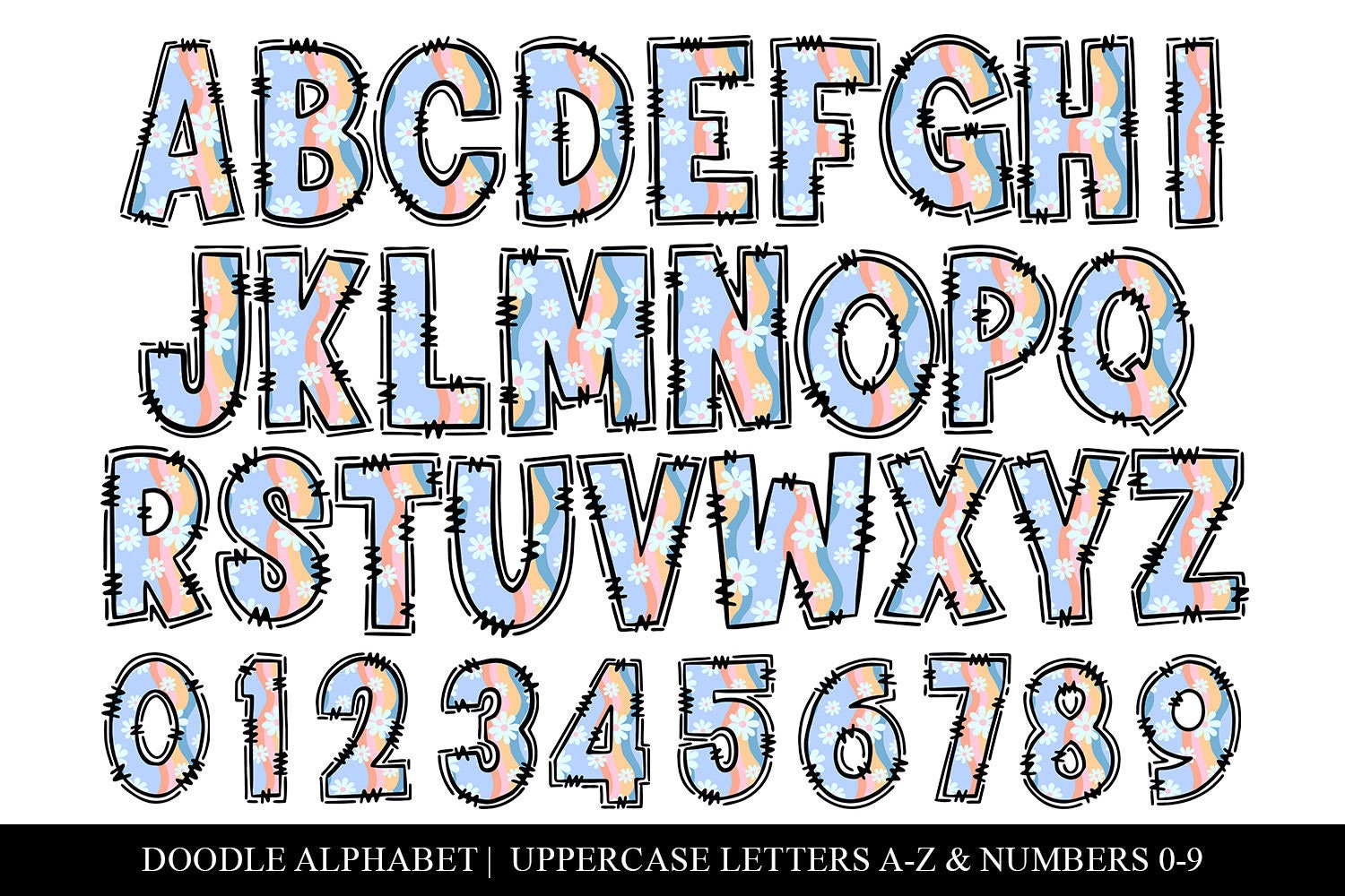 Retro Daisy Alphabet Font: 70's Floral PNG Letters (digital Download ...