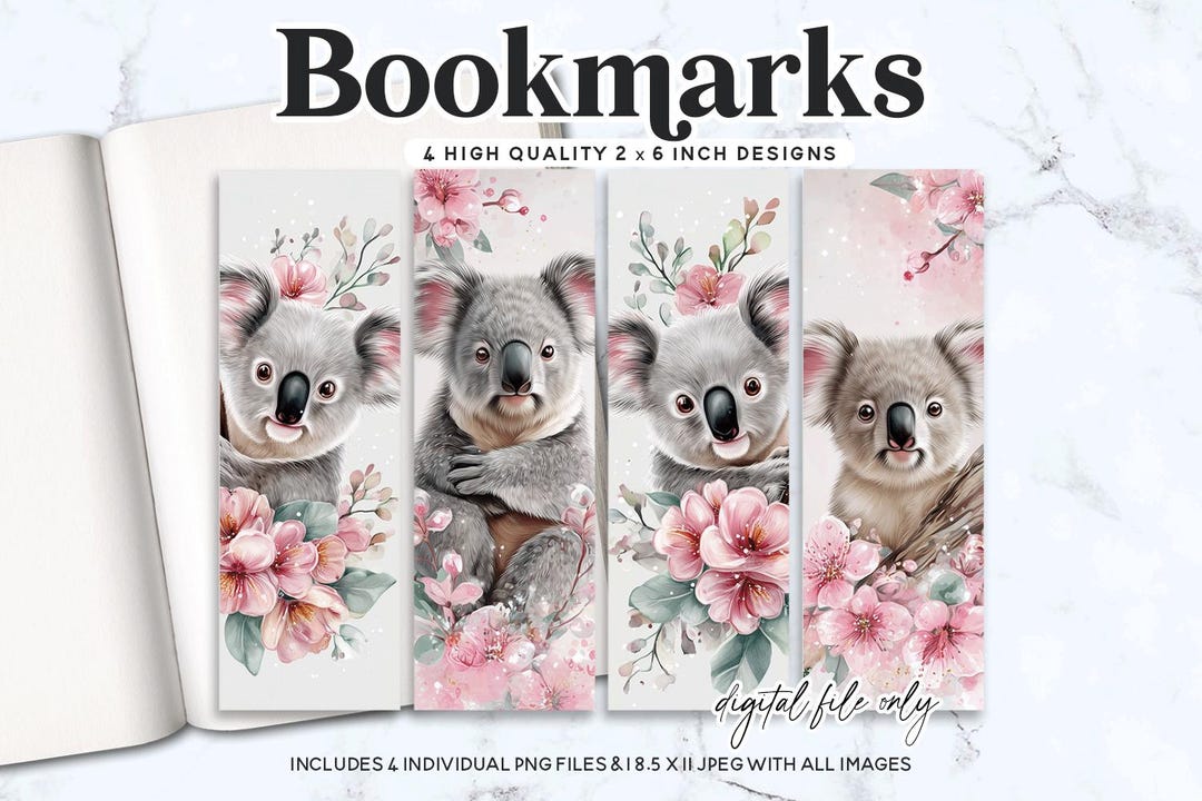 Koala Bookmarks – Australian Animal Printable Book Mark PNG Set - Etsy