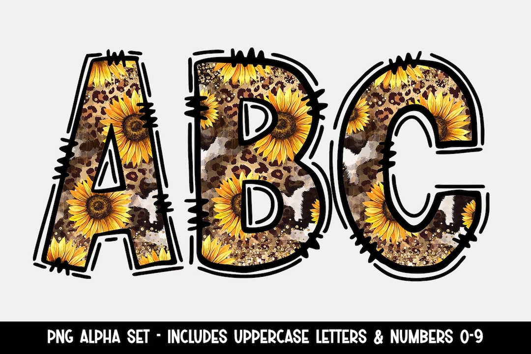 Cheetah Print Alphabet Letters, Sunflower Doodle Letters, Animal Print ...