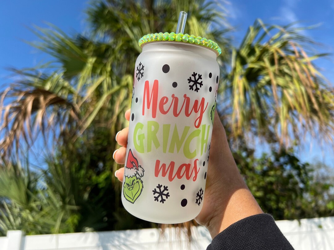 Merry Grinchmas Grinch Christmas 16 Oz Frosted Beer Can Glass Cup ...