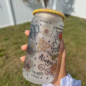 Cute Wizard Potter 16 Oz Frosted Beer Can Glass Cup, Wizard Magic Glass ...