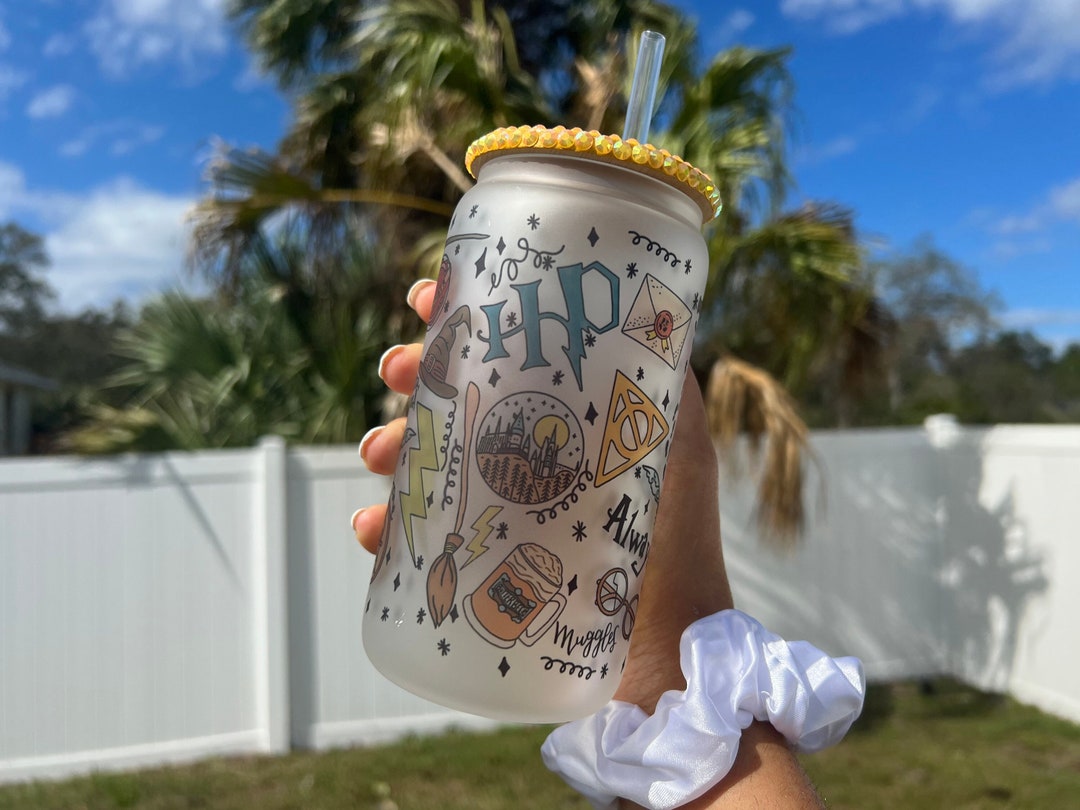 Cute Wizard Potter 16 Oz Frosted Beer Can Glass Cup, Wizard Magic Glass ...