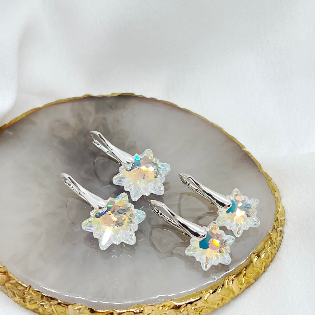 Swarovski Crystal Aurore Boreale Edelweiss Dangle Earrings Mom and ...