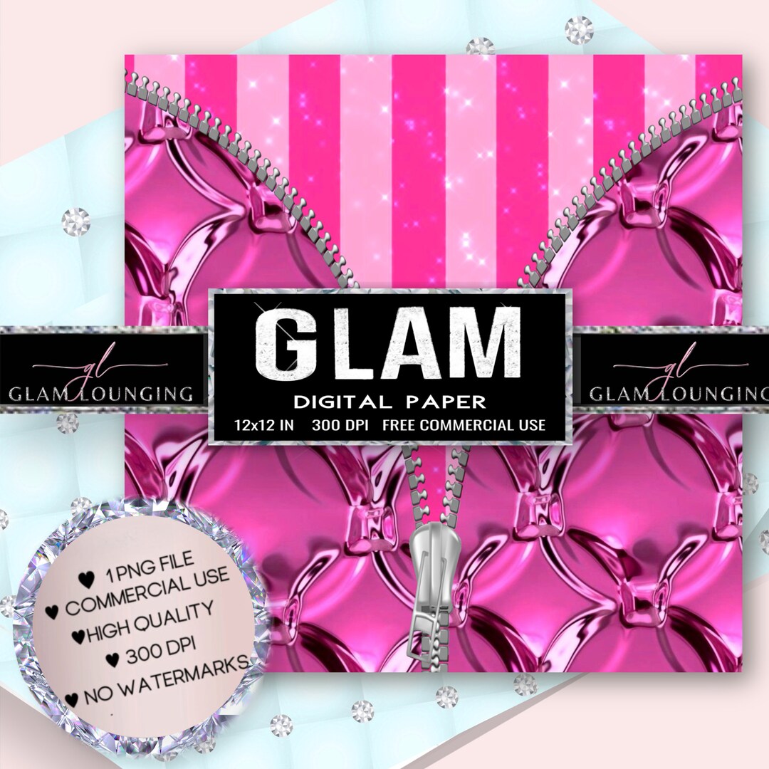 Glam Pink Zipper Digital Paper, Fashion Illustration, 300 DPI, Desginer ...