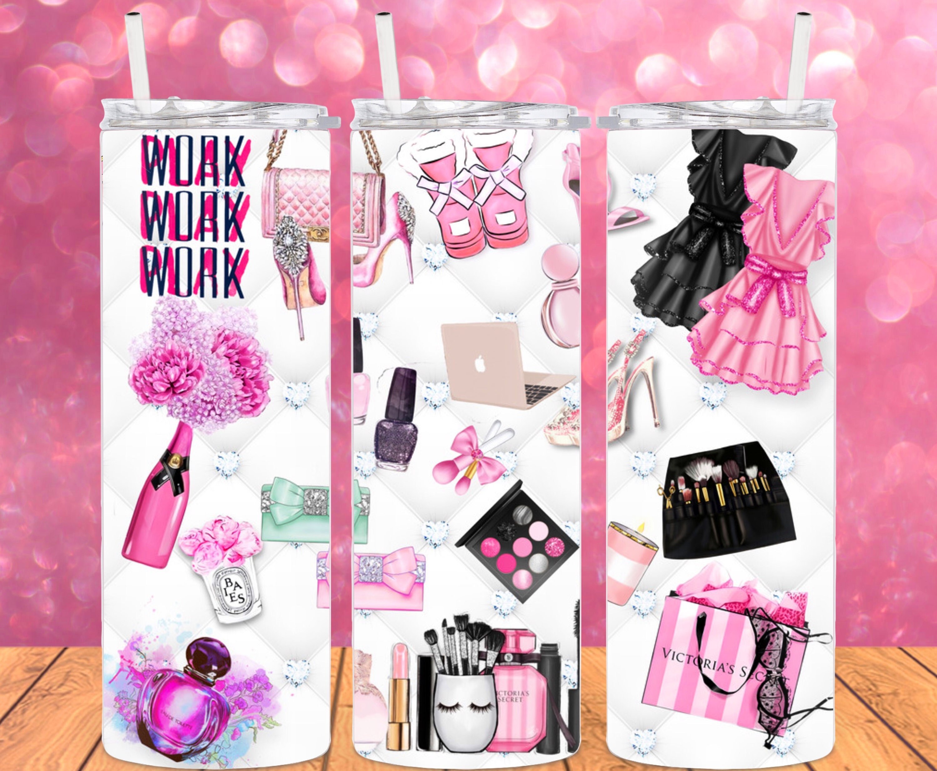Digital Glam Girly Must Haves Tumbler Wrap 20 Oz Skinny Tumbler in ...