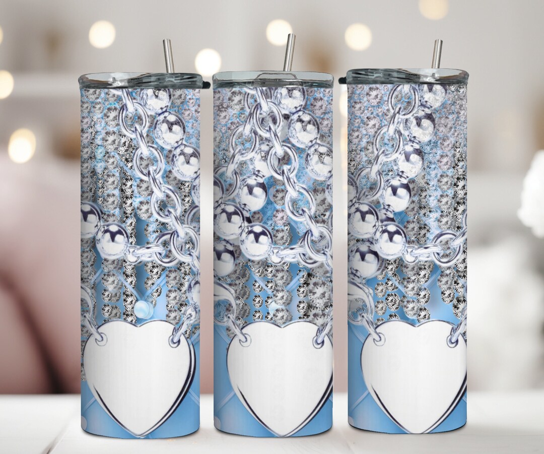 Glam 20oz Tumbler Wrap in PNG & SVG. Silver Hearts Charms Digital Art ...