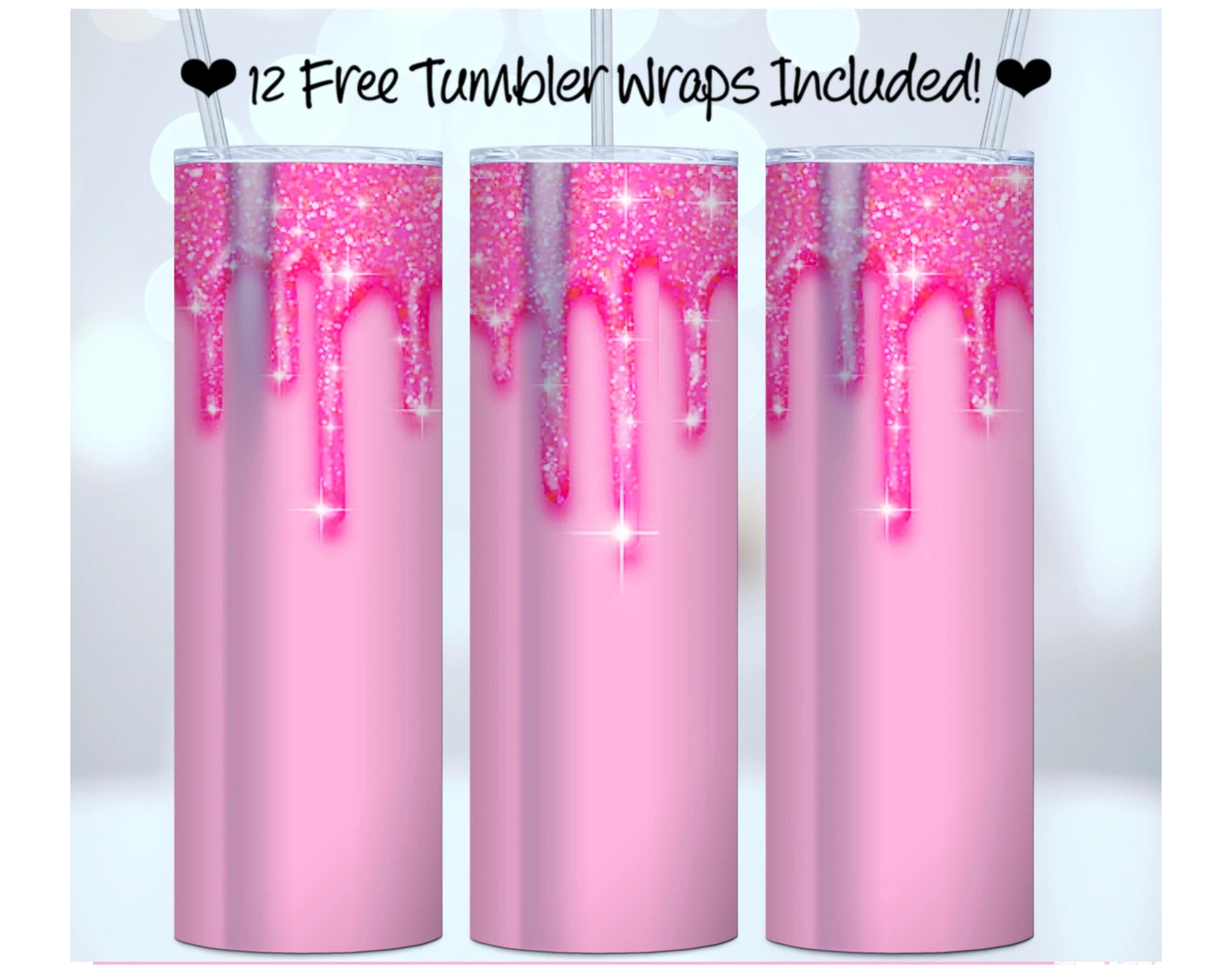 Glam Pink Dripping Bling Drips 20oz Skinny Tumbler Sublimation Design Straight Tumbler Wrap