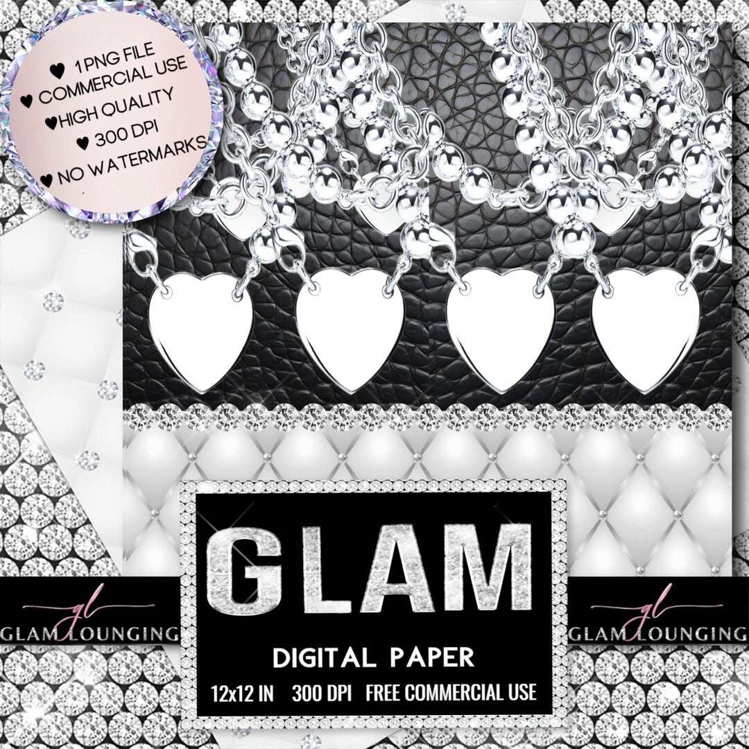 Black Purse Bling Silver Hearts Jewelry Chains Leather Digital Paper - Etsy