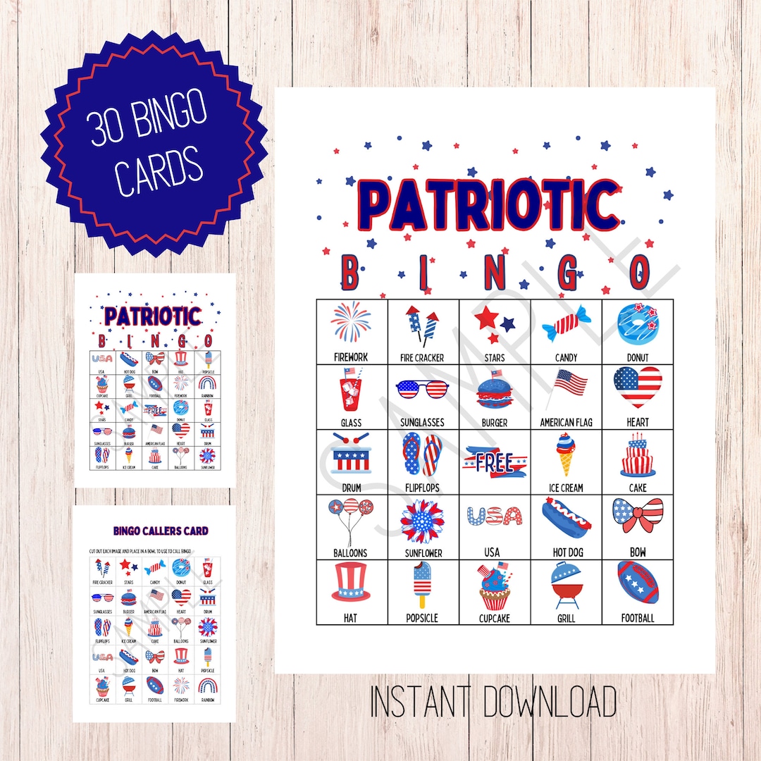 Patriotic Bingo for Kids, Printable Patriotic Bingo, Patriotic ...