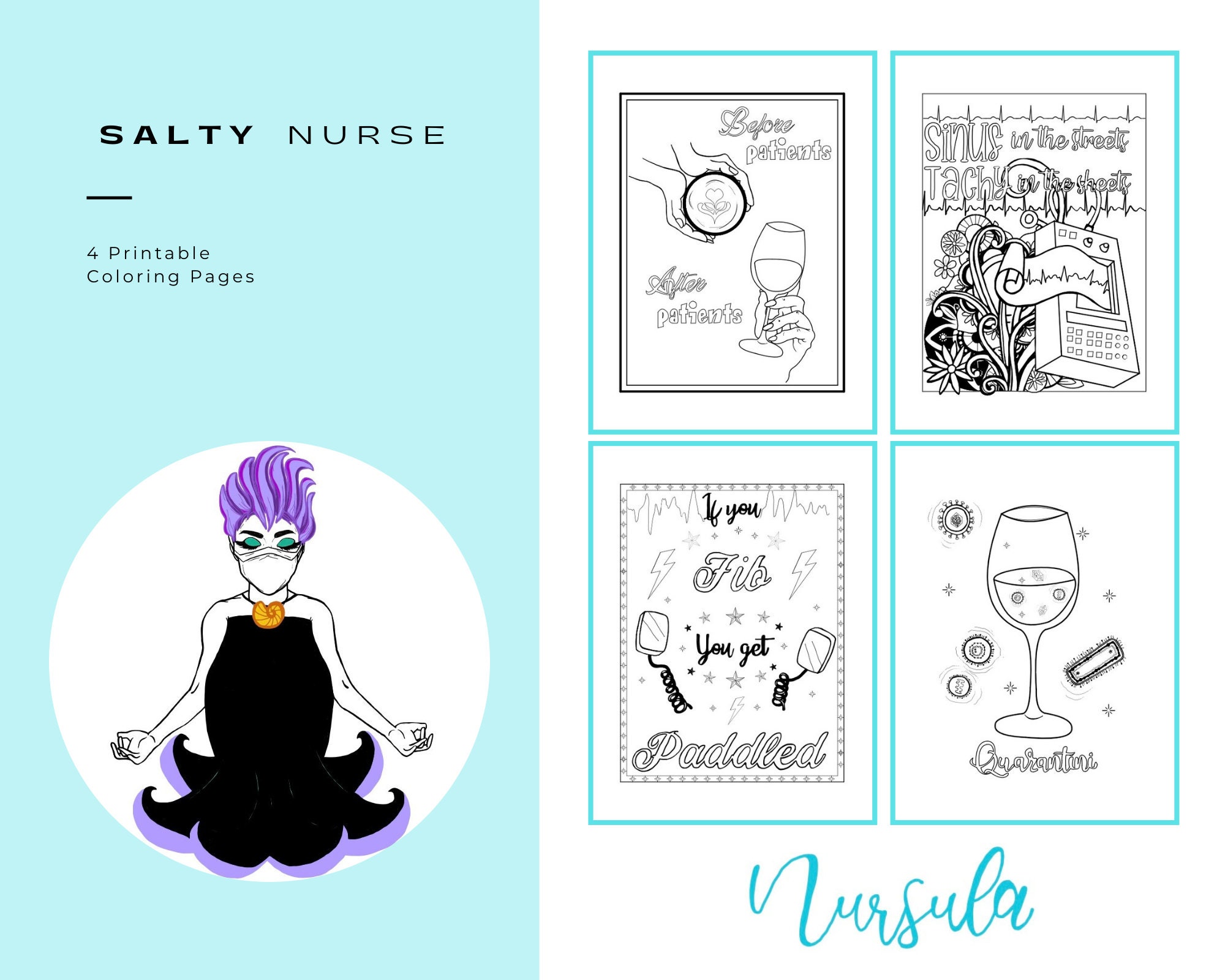 Salty Nurse Coloring Page Bundle - Etsy