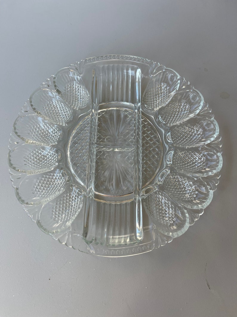 Vintage Glass Deviled Egg Dish With Relish Tray by LE Smith - Etsy
