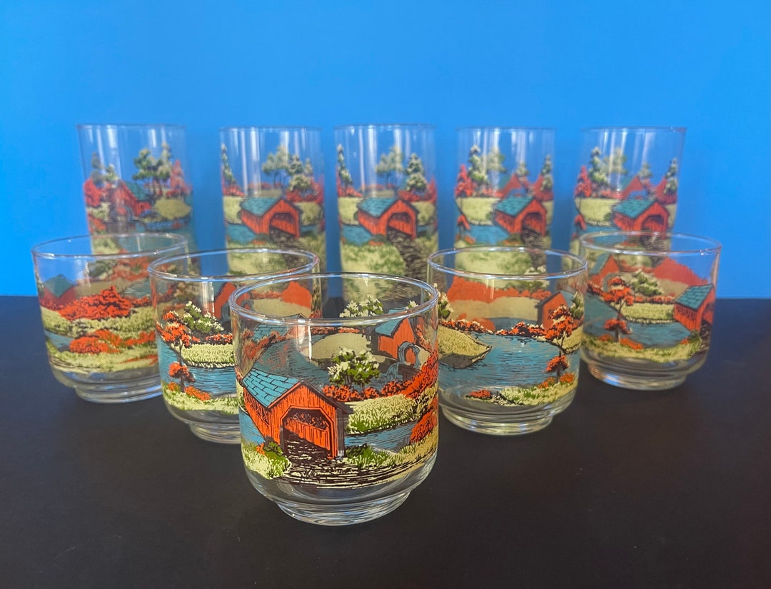 Vintage Libbey Glassware Covered Bridge Set of Ten - Etsy