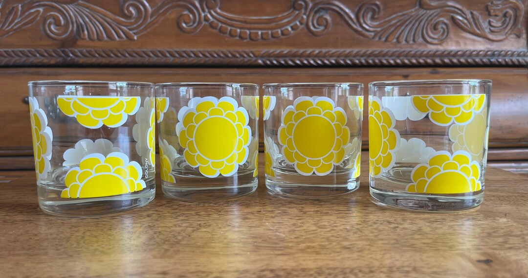 Colony Glass Set of Four Retro Flower Glassware - Etsy