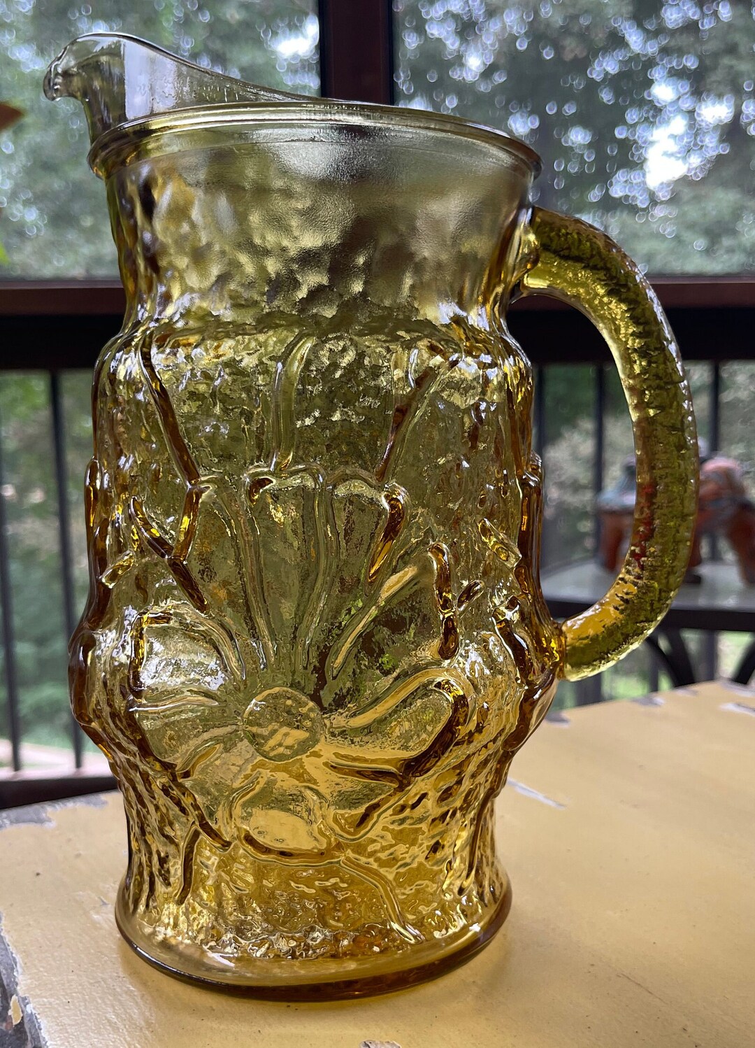 Anchor Hocking Vintage Rainflower Amber Pitcher - Etsy