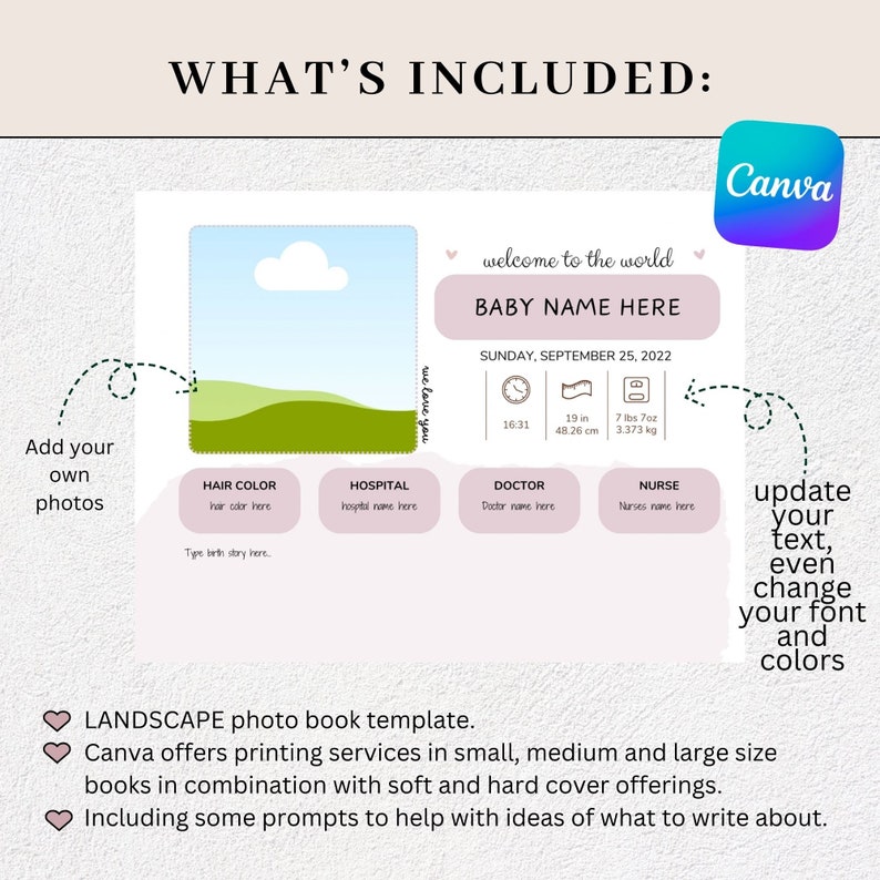 DIGITAL SCRAPBOOK - First Year Baby Girl Digital Photo Book Template ...