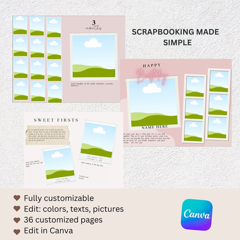 DIGITAL SCRAPBOOK - First Year Baby Girl Digital Photo Book Template ...