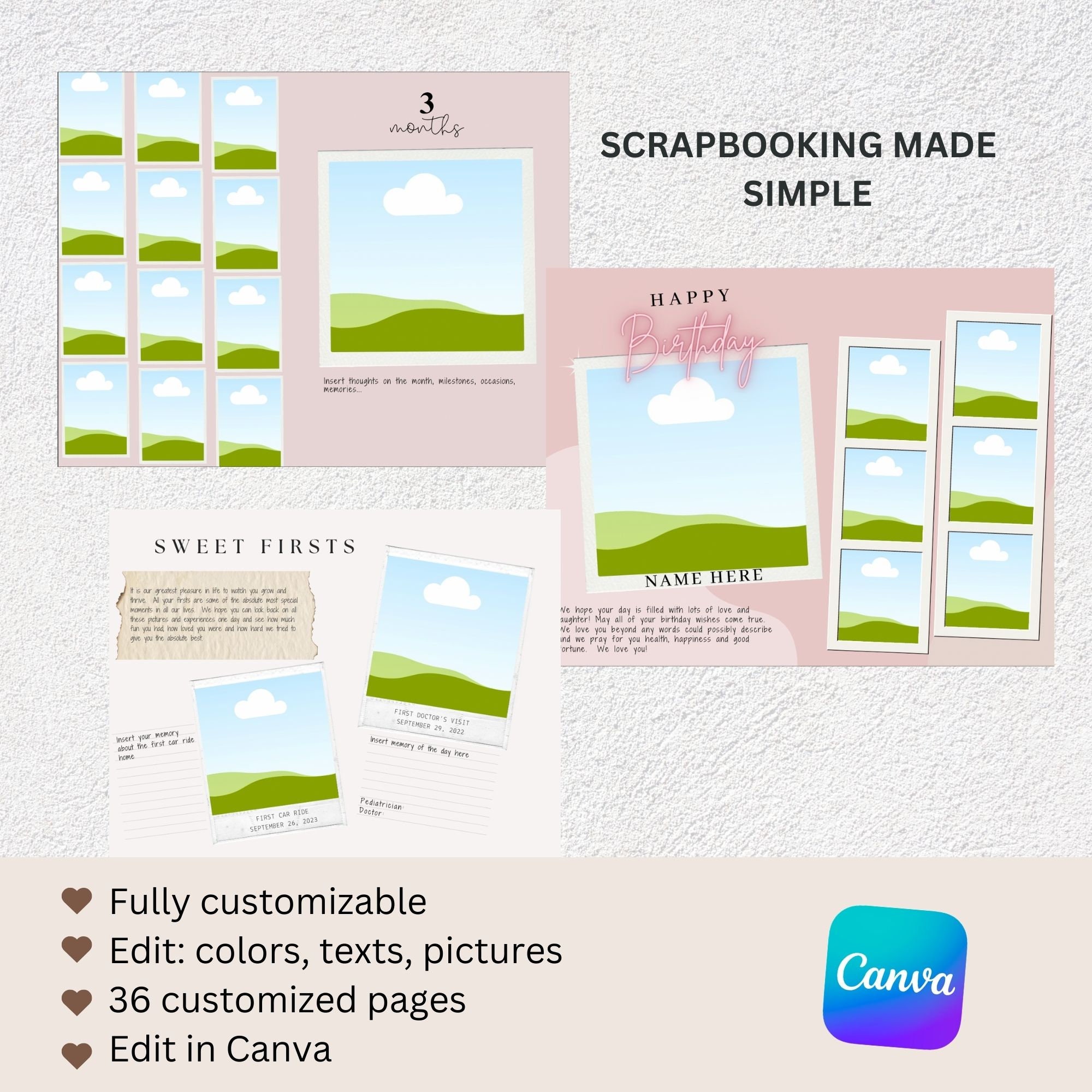 DIGITAL SCRAPBOOK - First Year Baby Girl Digital Photo Book Template ...