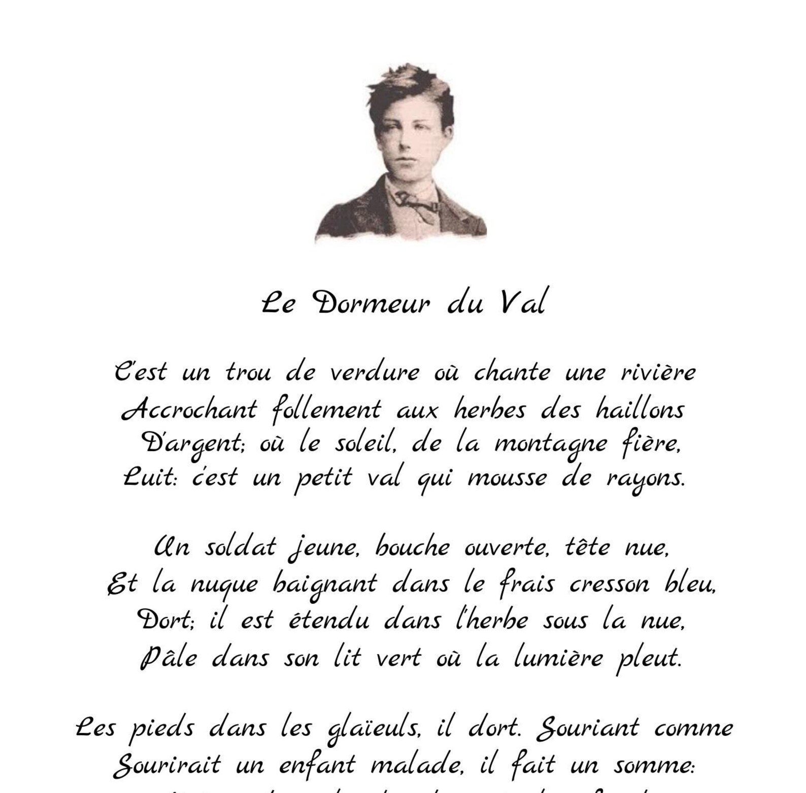 Printed Poster of a Magnificent Poem by the Famous French Poet Arthur ...