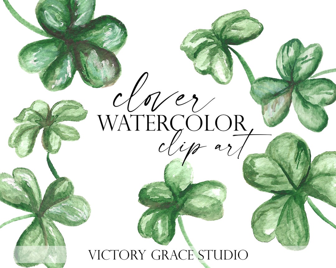 Clover Watercolor Digital Clipart, Spring Watercolor Graphics - Etsy