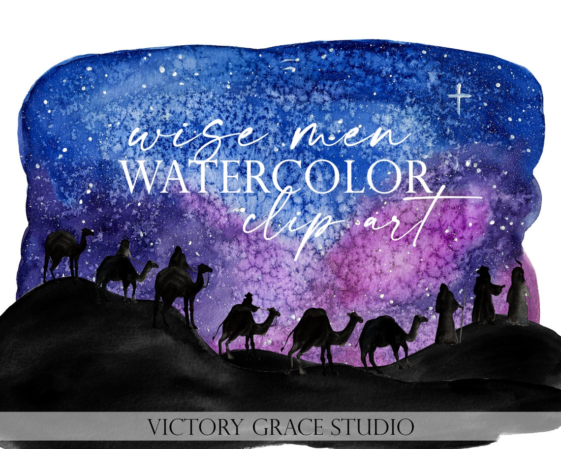 Wise Men Watercolor Digital Clipart, Christmas Watercolor Graphics ...