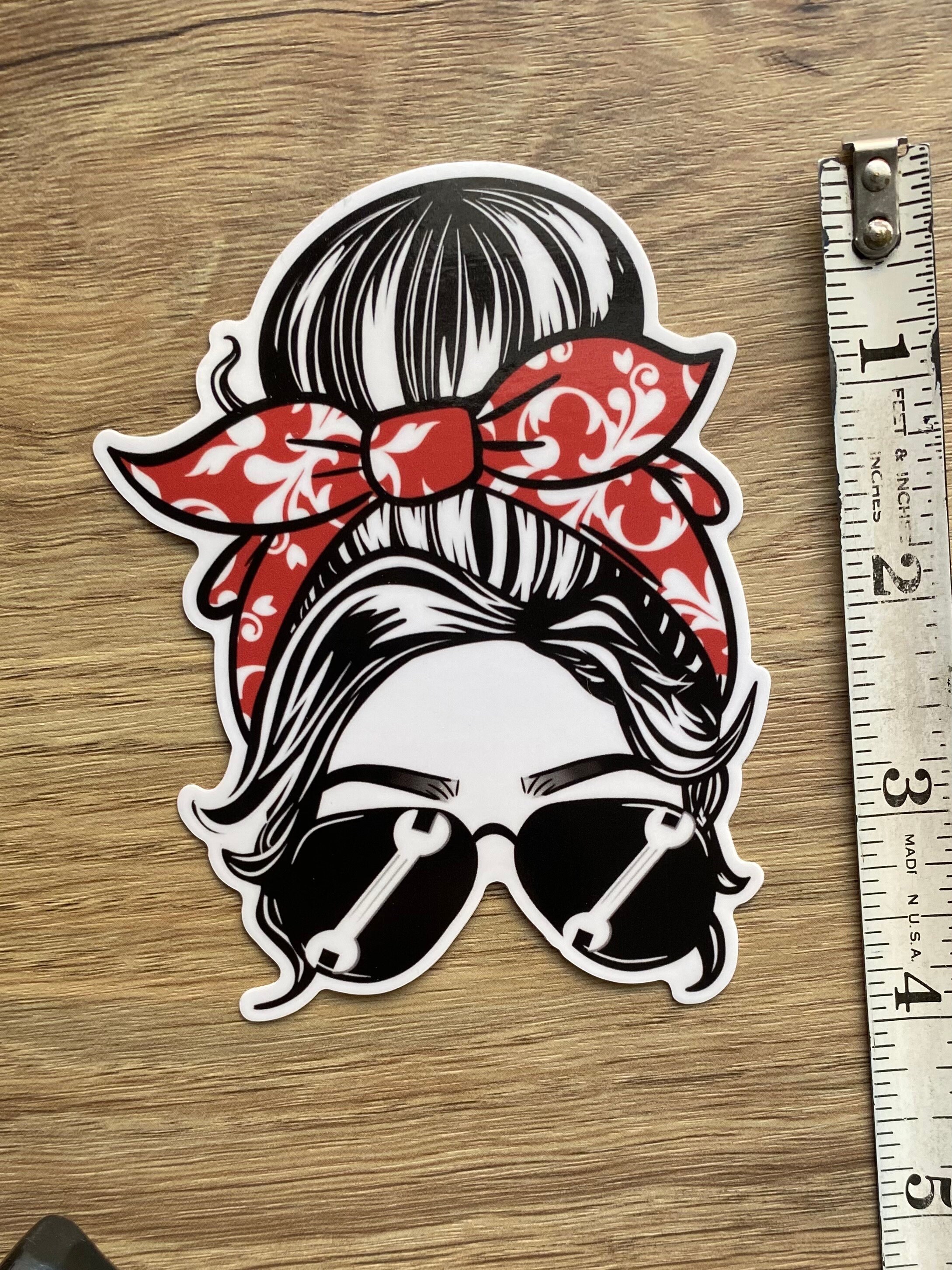 Mechanic Girl Sticker. Woman Mechanic Sticker. Messy Bun With Bandana ...