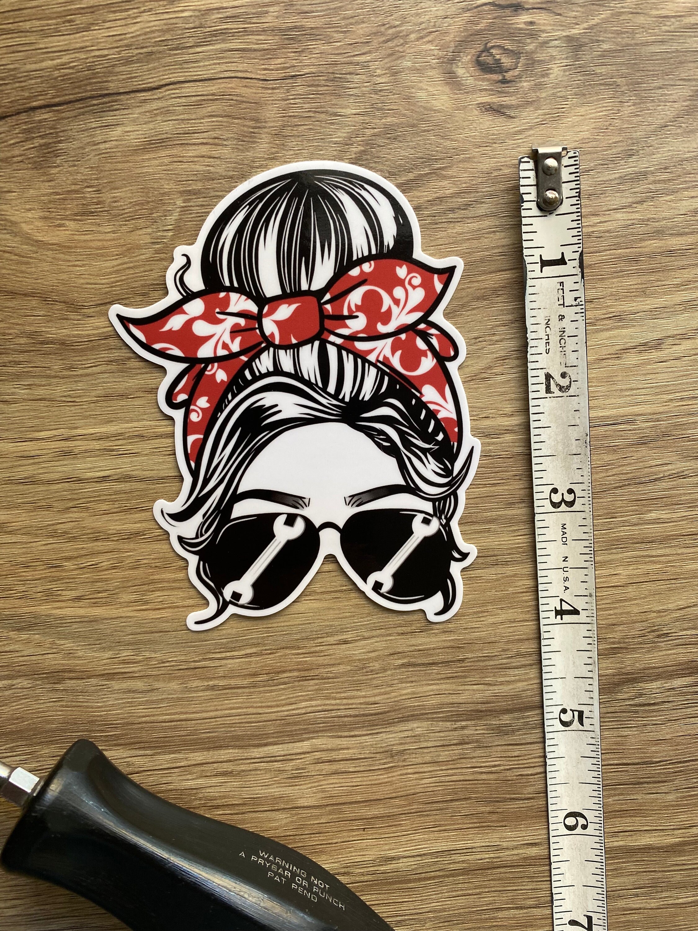 Mechanic Girl Sticker. Woman Mechanic Sticker. Messy Bun With Bandana ...