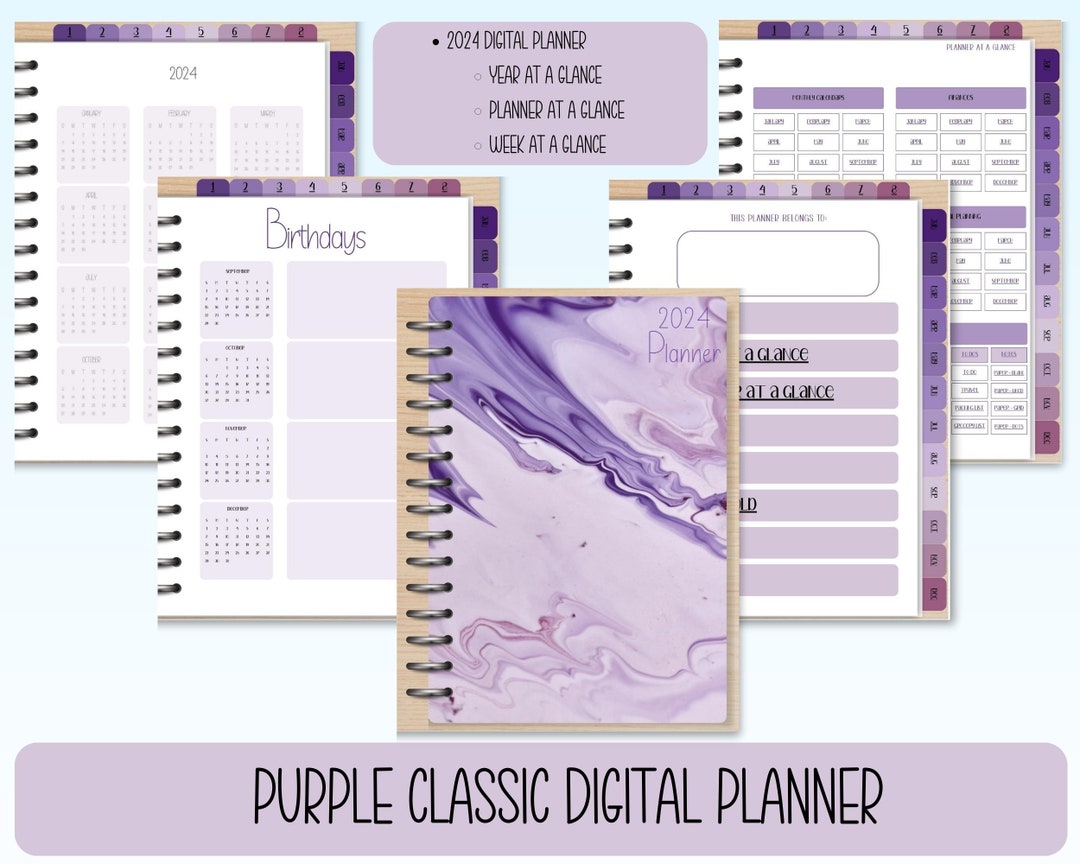 Purple Marble Digital Planner Printable Goodnotes 2024 Dated Organizing ...