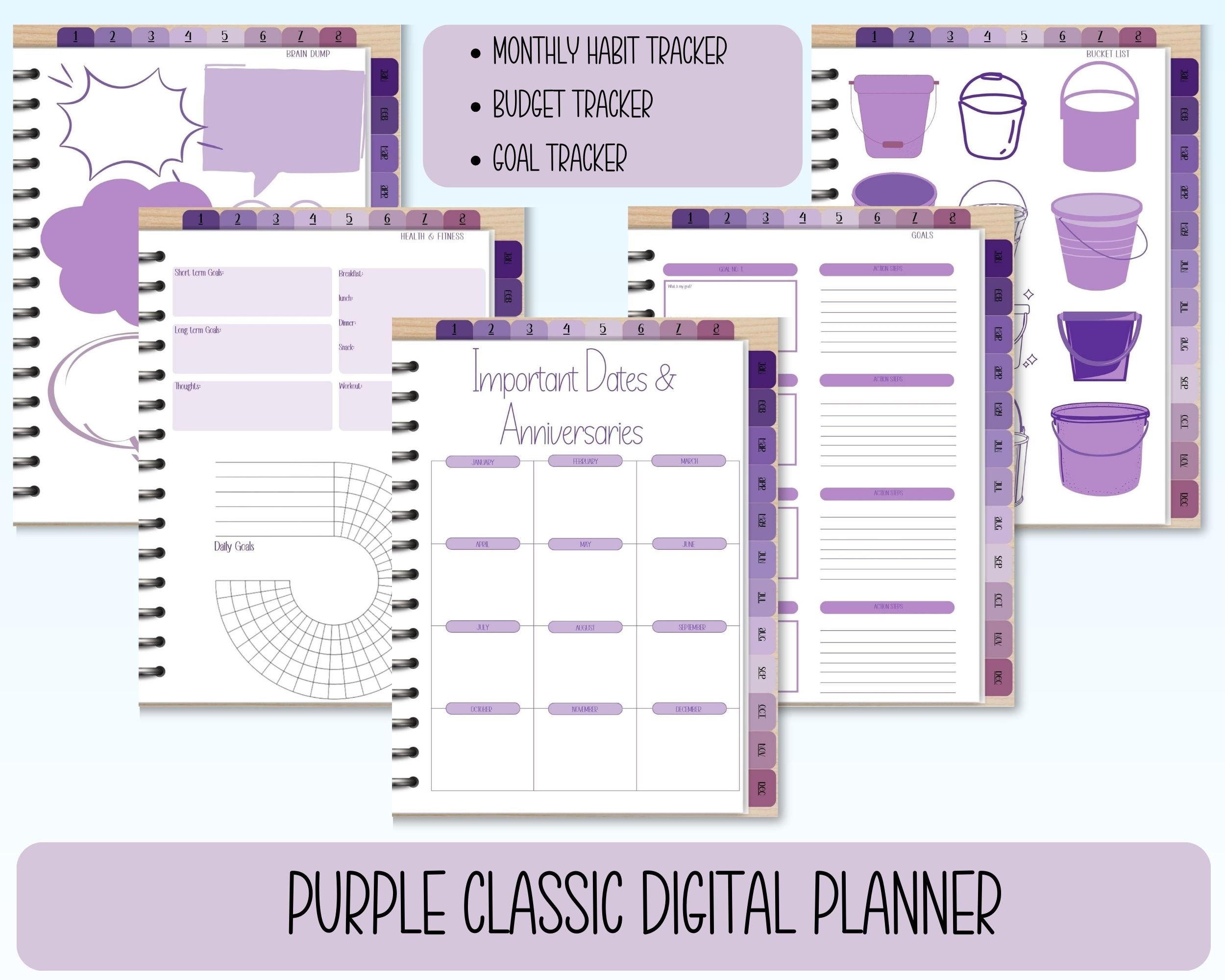 Purple Marble Digital Planner Printable Goodnotes 2024 Dated Organizing ...