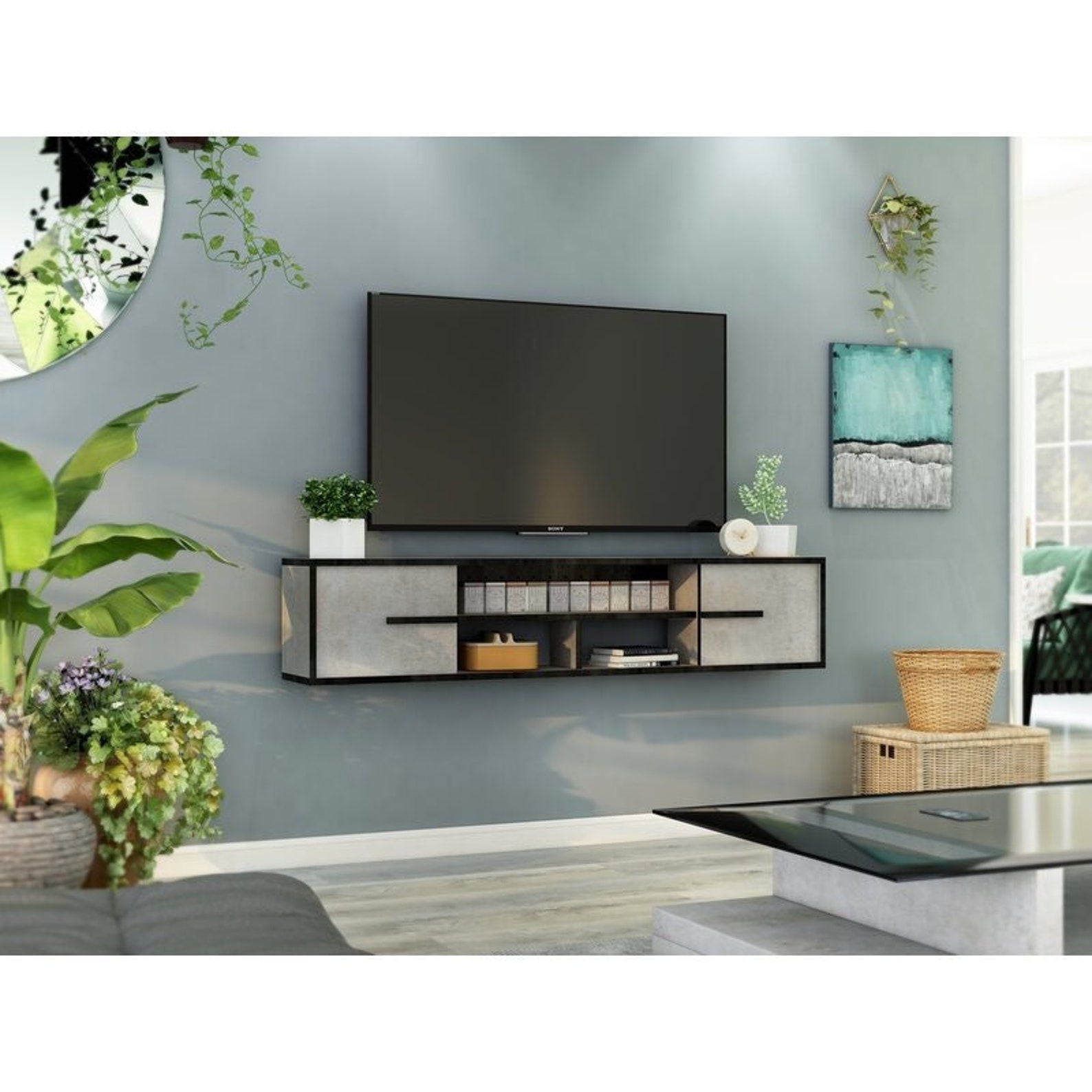 Gray Natural Oak Electra Floating Tv Stand for Tvs up to - Etsy