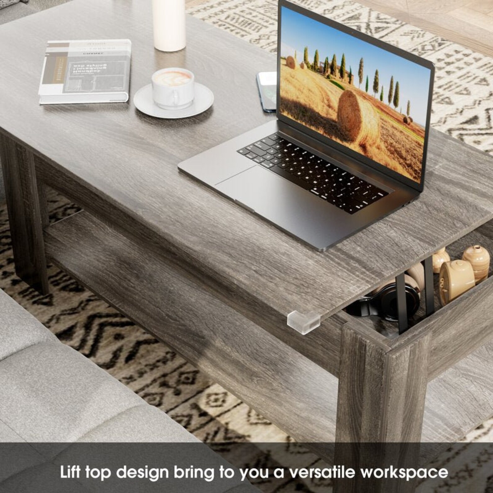 Modern Living Room Lift Top Coffee Table With Storage Light | Etsy