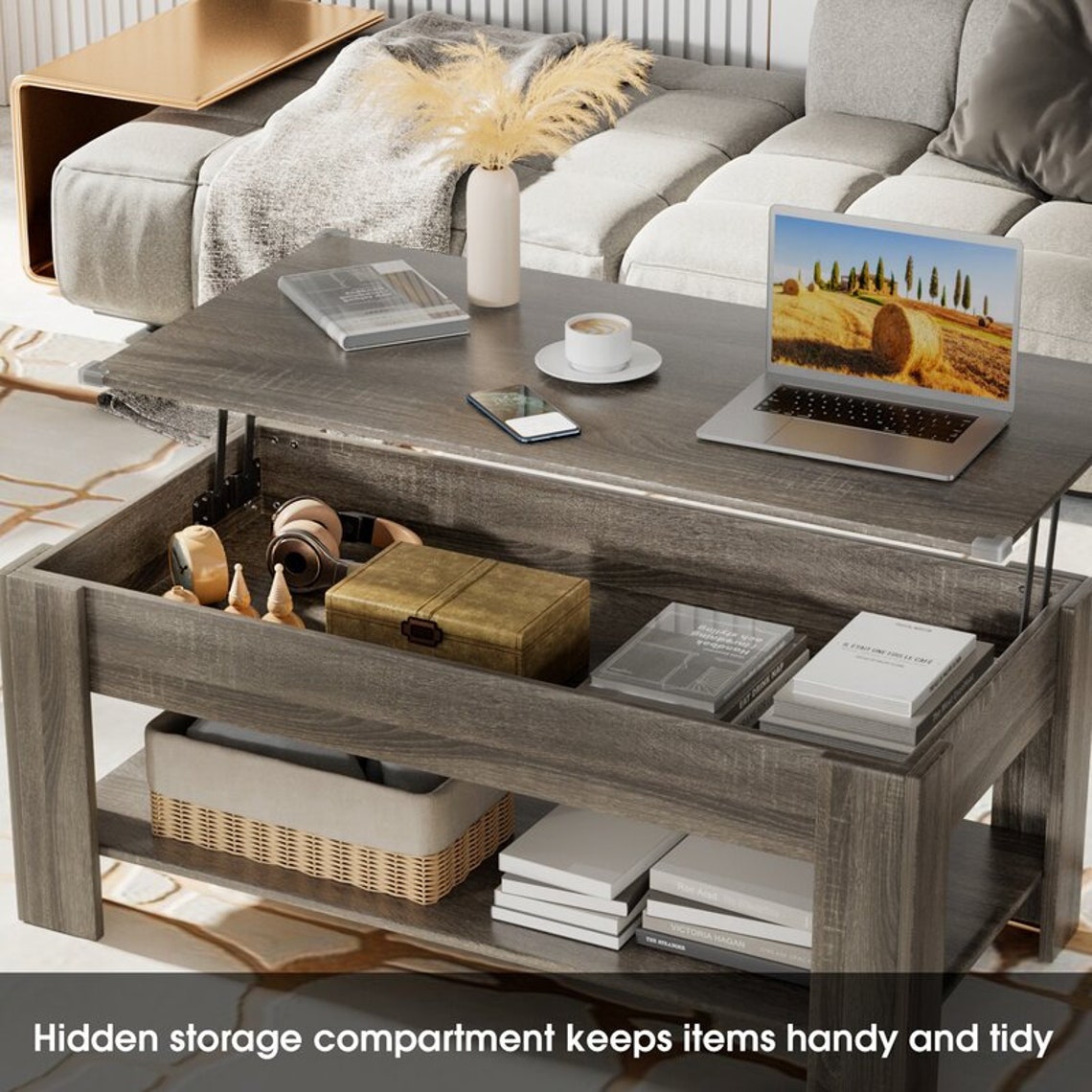 Modern Living Room Lift Top Coffee Table With Storage Light | Etsy