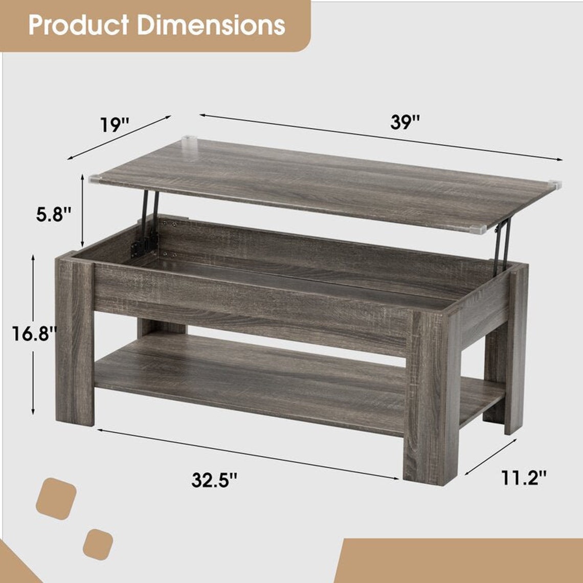 Modern Living Room Lift Top Coffee Table With Storage Light | Etsy