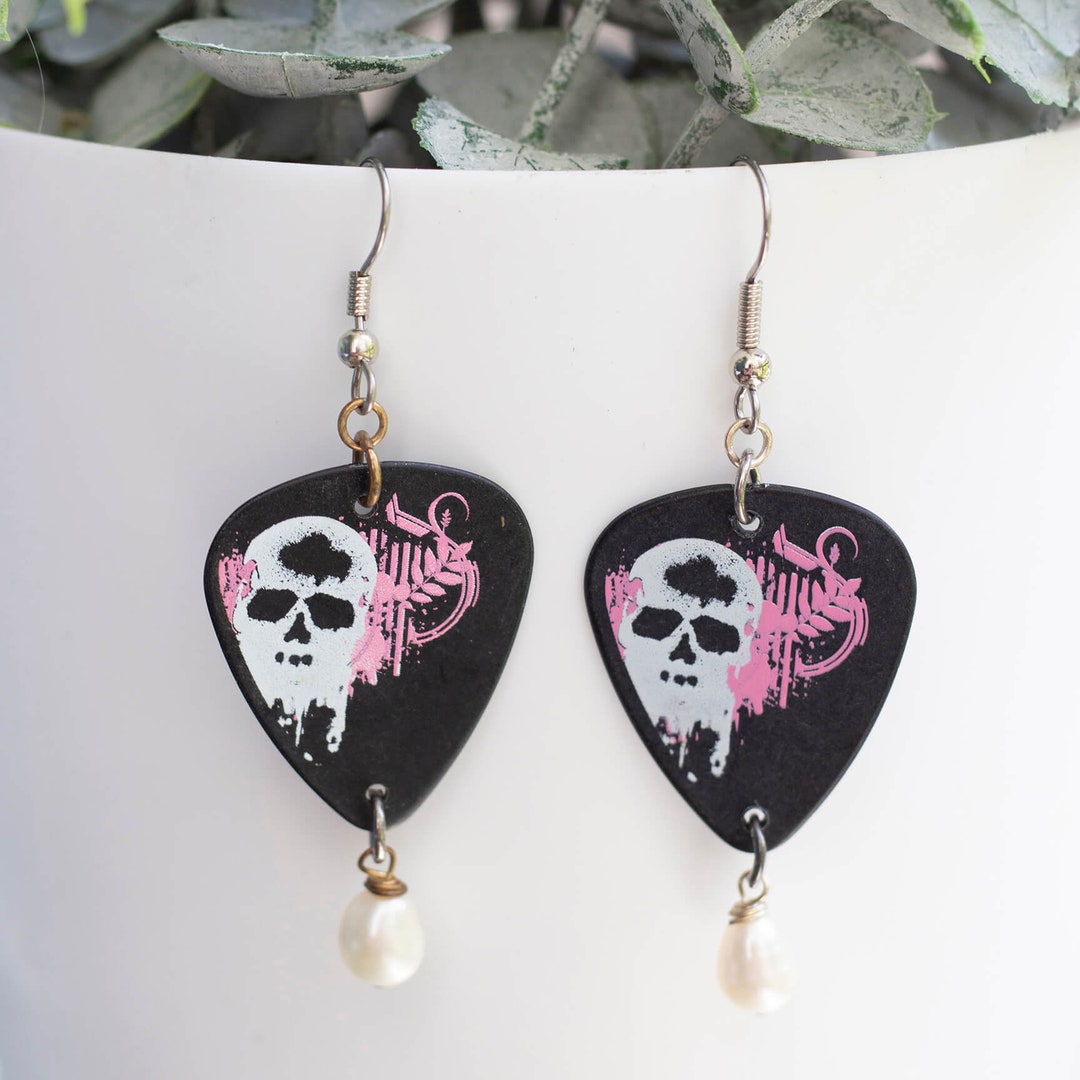 Skull Guitar Pick Earrings Punk Earrings Guitar Pick Jewelry Halloween ...