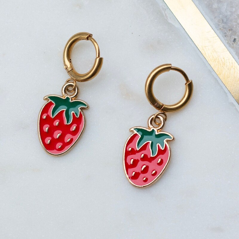 Strawberry Earrings - Etsy