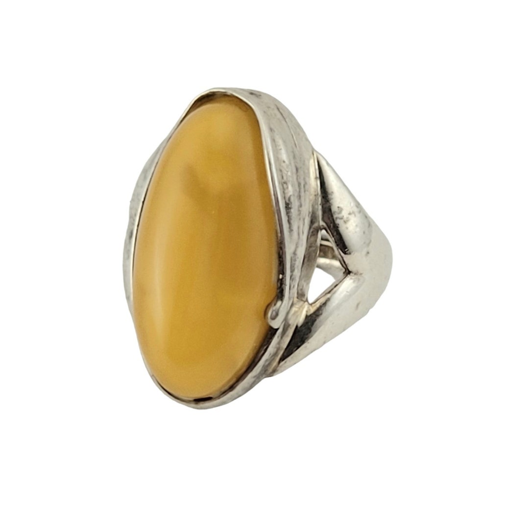 Sterling Silver Egg Yolk Amber Ring Poland Size 4.75 - Etsy